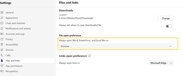 Enabling Default File Opening in Desktop Apps on Microsoft Teams v2