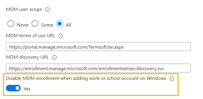 Intune Auto-enrollment: new setting to block MDM enrollment when adding ...